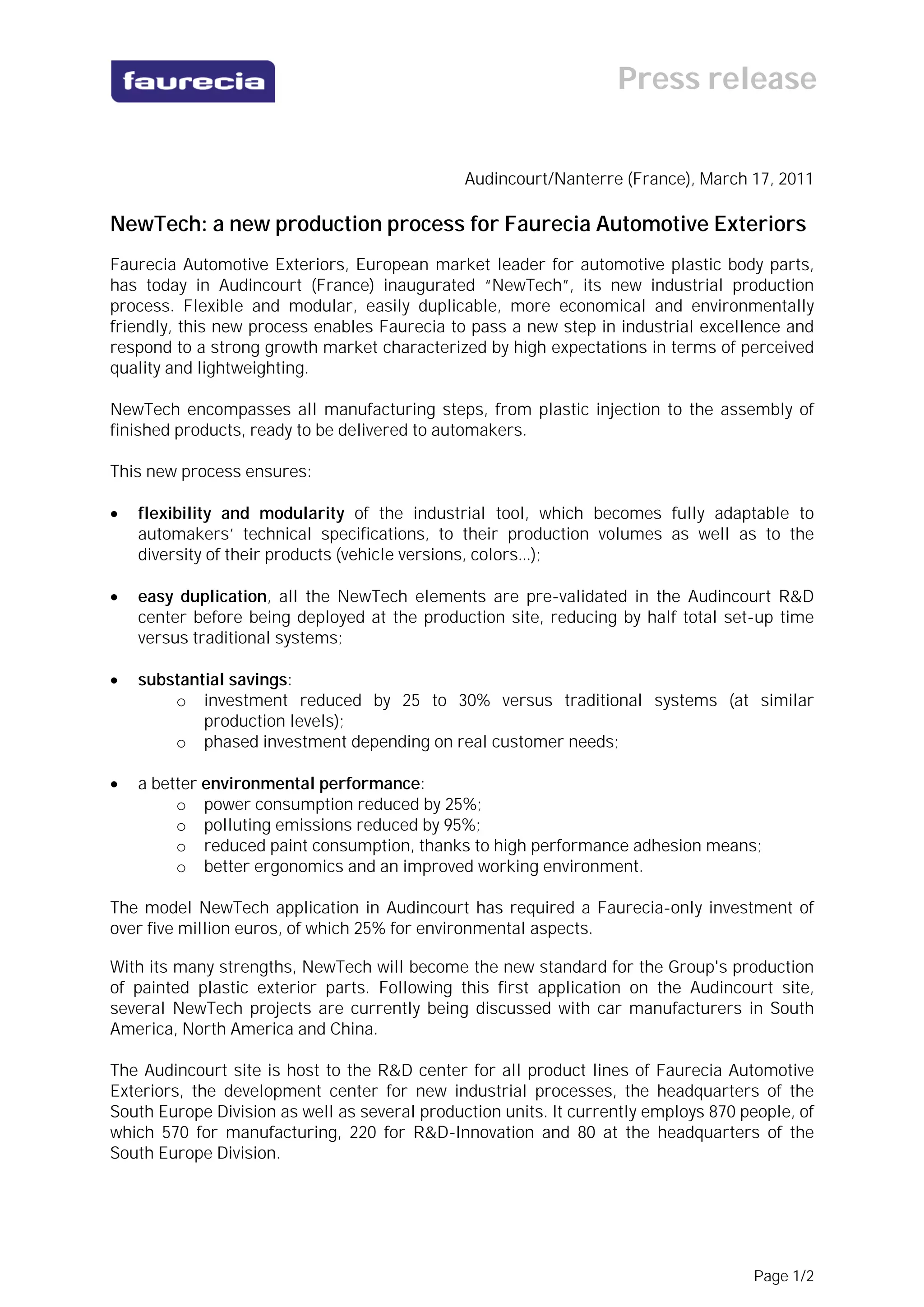 NewTech: a new production process for Faurecia Automotive Exteriors | PDF