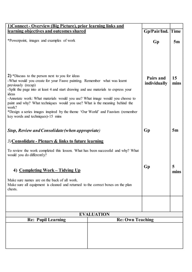 Fauvism Lesson Plan | DOCX | Painting | Arts and Crafts