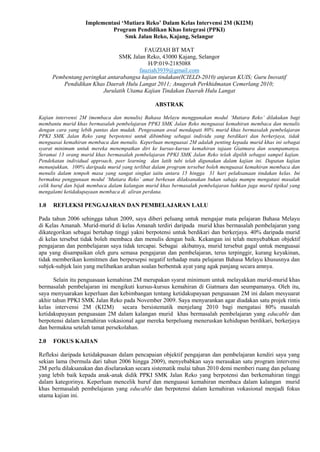 Implementasi ‘Mutiara Reko’ Dalam Kelas Intervensi 2M (KI2M) Program Pendidikan Khas Integrasi ...