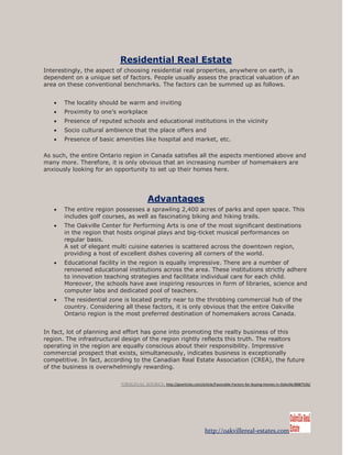 Favorable factors for buying homes in oakville | PDF