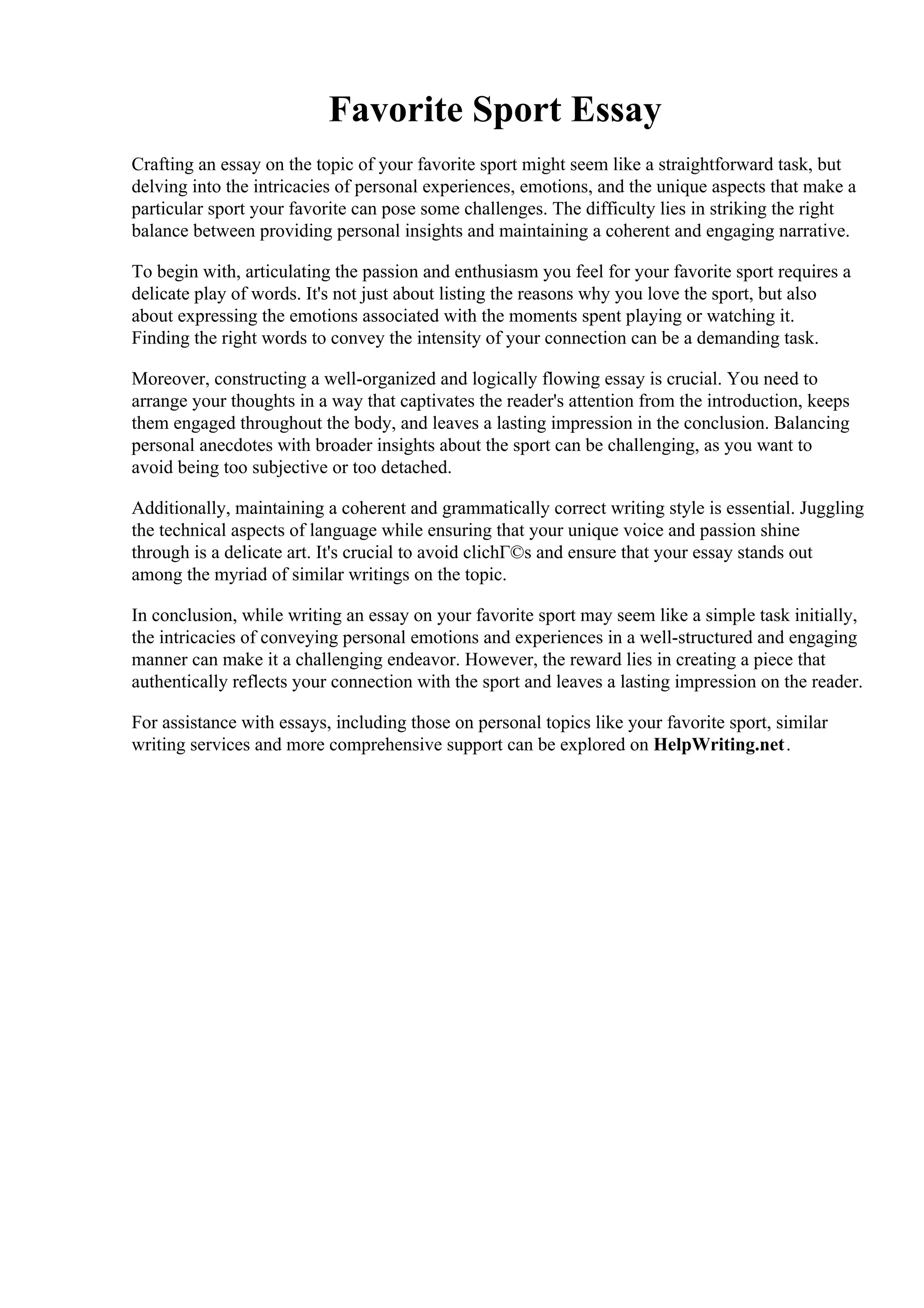 Favorite Sport Essay | PDF