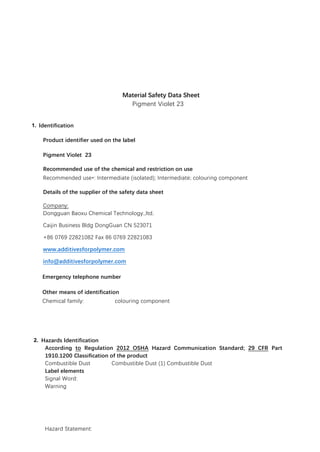 Pigment violet 23 permanent violet rl cas 6358 30-1 safety data sheet ...