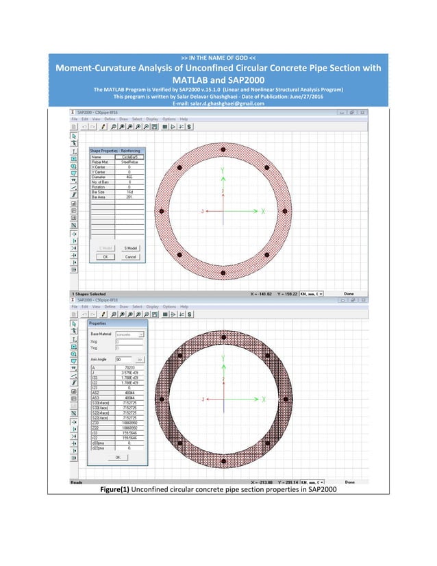 Moment curvature analysis of unconfined circular concrete pipe section with matlab and sap2000 ...