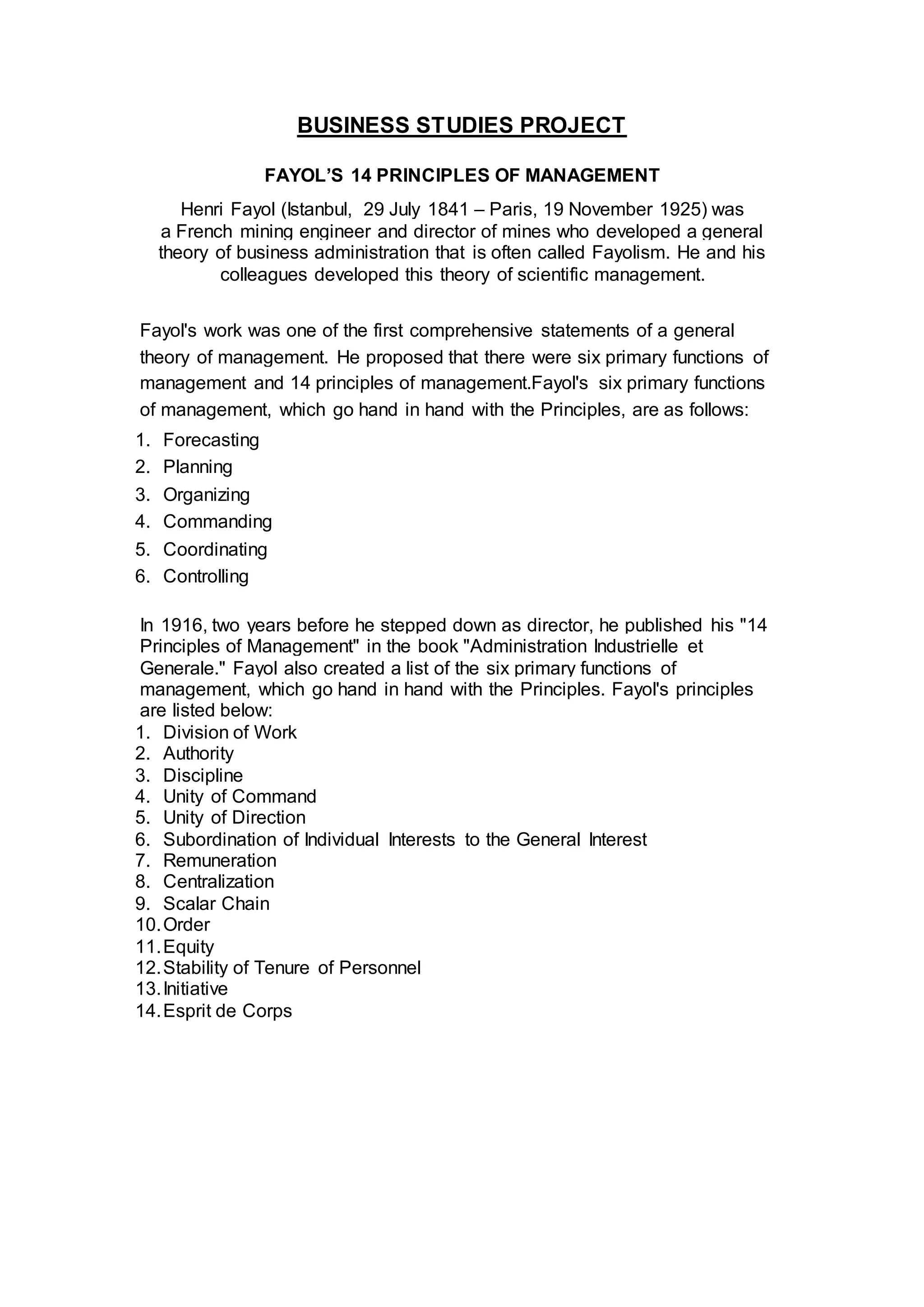 Principles of Management Project CLASS XII | DOCX