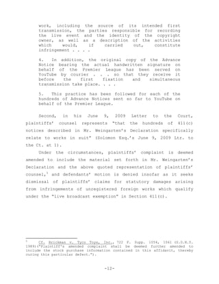 FindLaw | YouTube Copyright Infringement Case Opinion | PDF