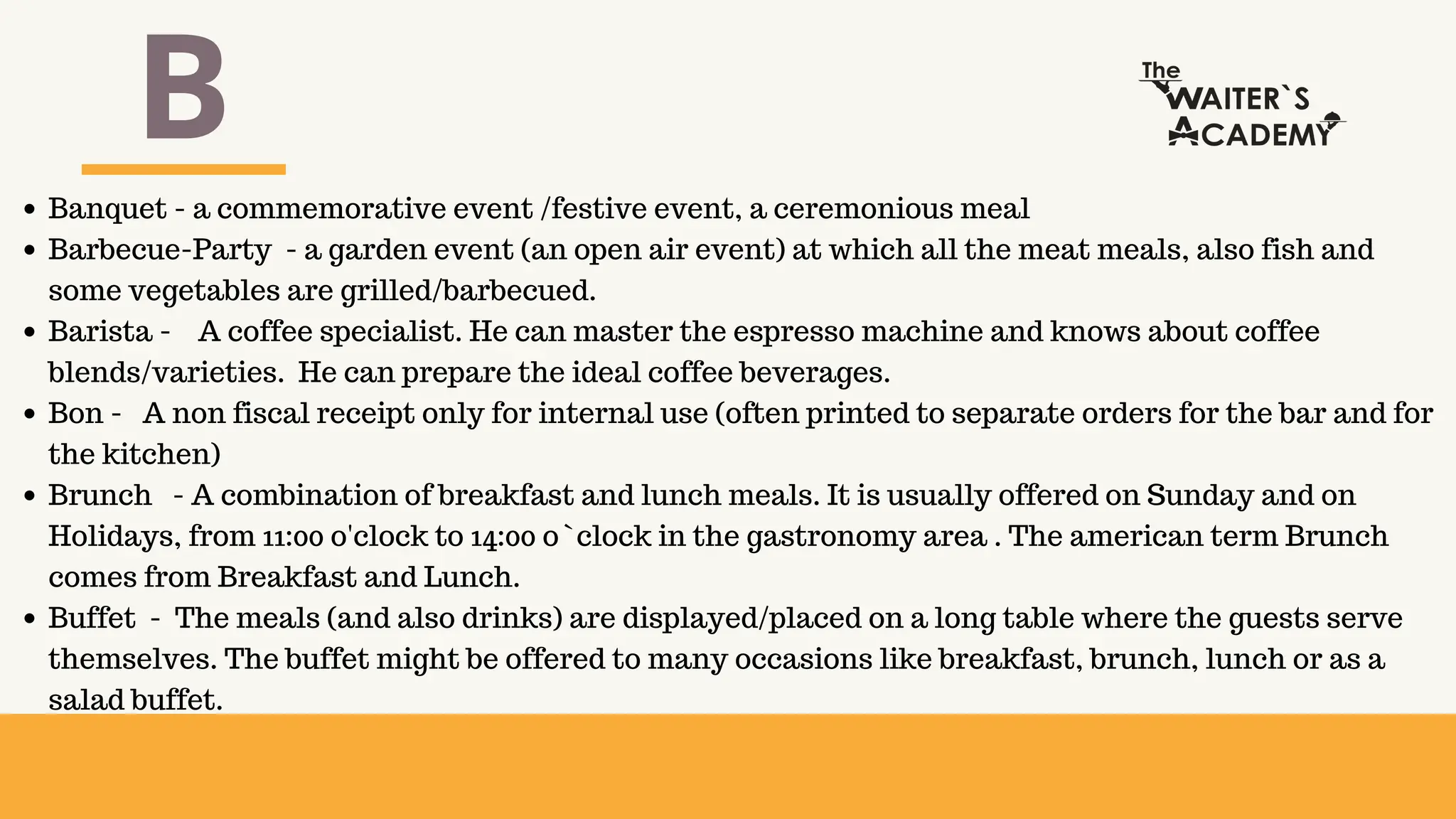 FB-Terminology in hospitality industry... | PPT