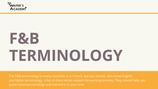 FB-Terminology in hospitality industry... | PDF