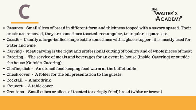 FB-Terminology in hospitality industry... | PPT