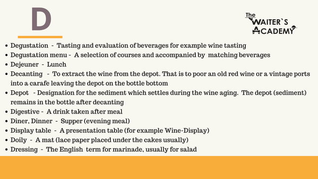 FB-Terminology in hospitality industry... | PPT