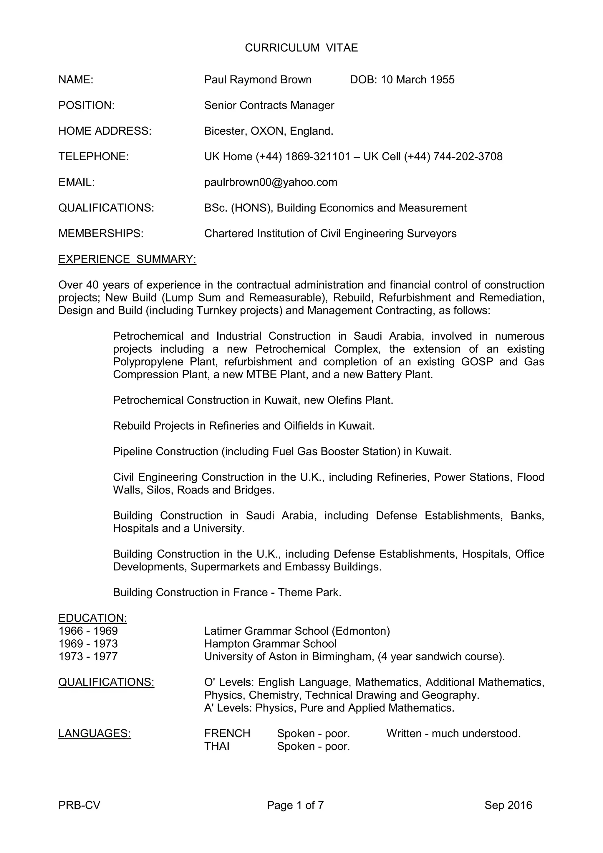 Paul Brown - CV - LI - Sep 2016 | PDF