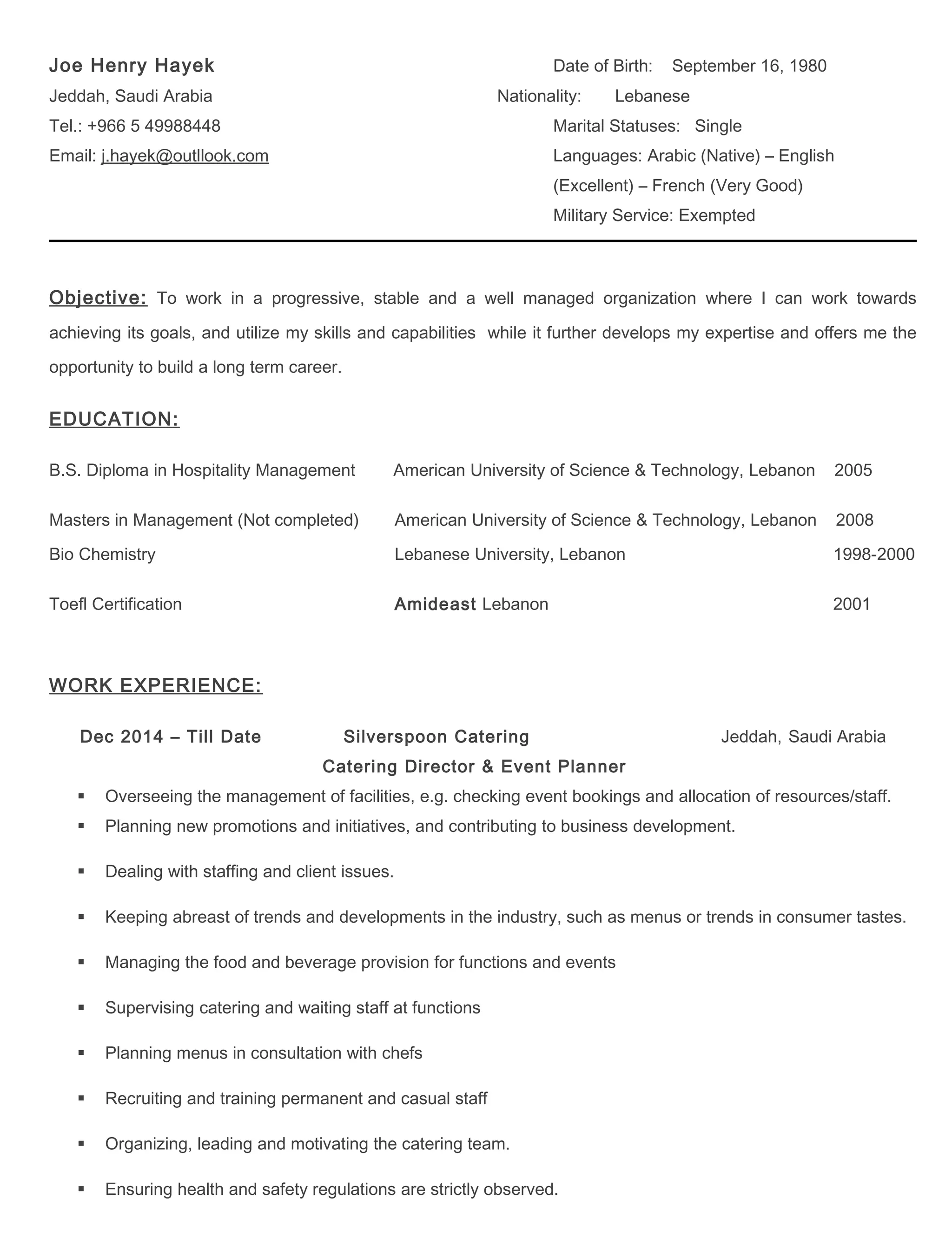 CV- Joe Hayek | DOC | Business Administration | Business