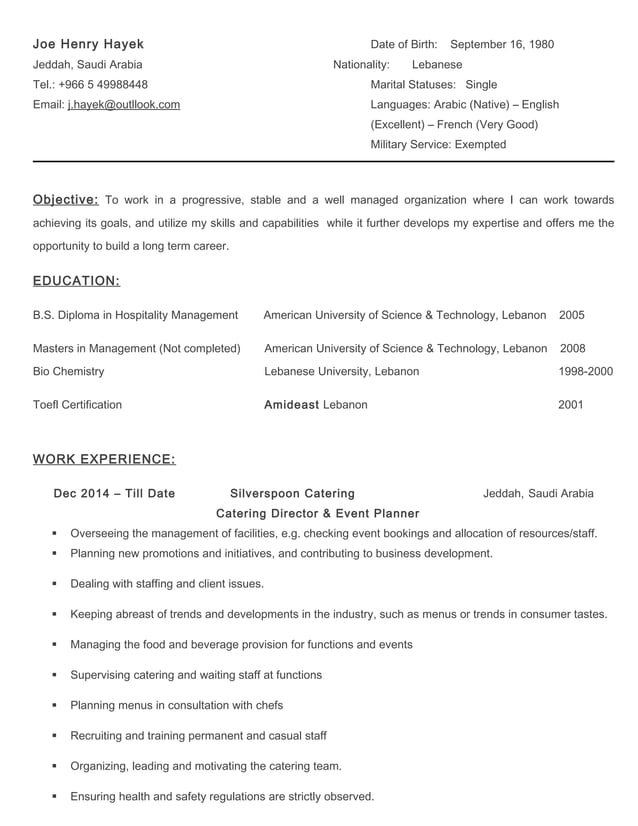 CV- Joe Hayek | DOC | Business Administration | Business