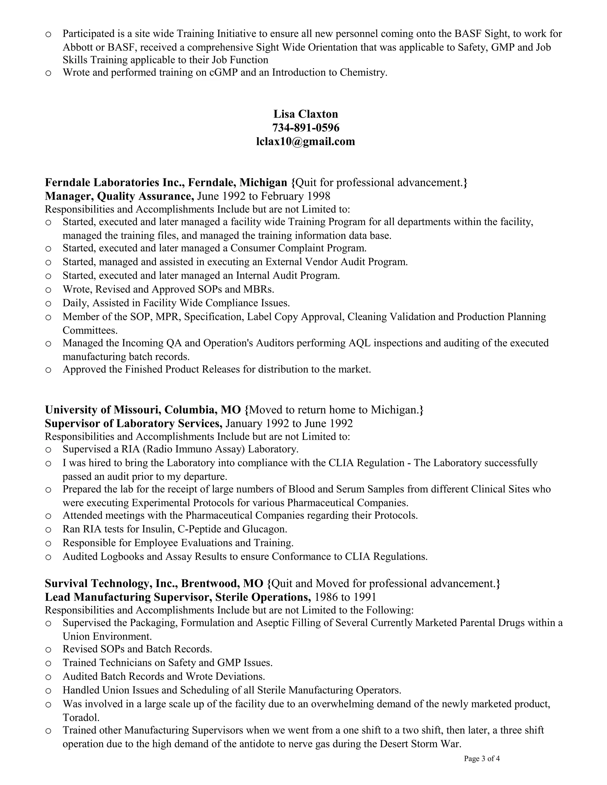 Resume Lisa Claxton 12-11-15 | DOC