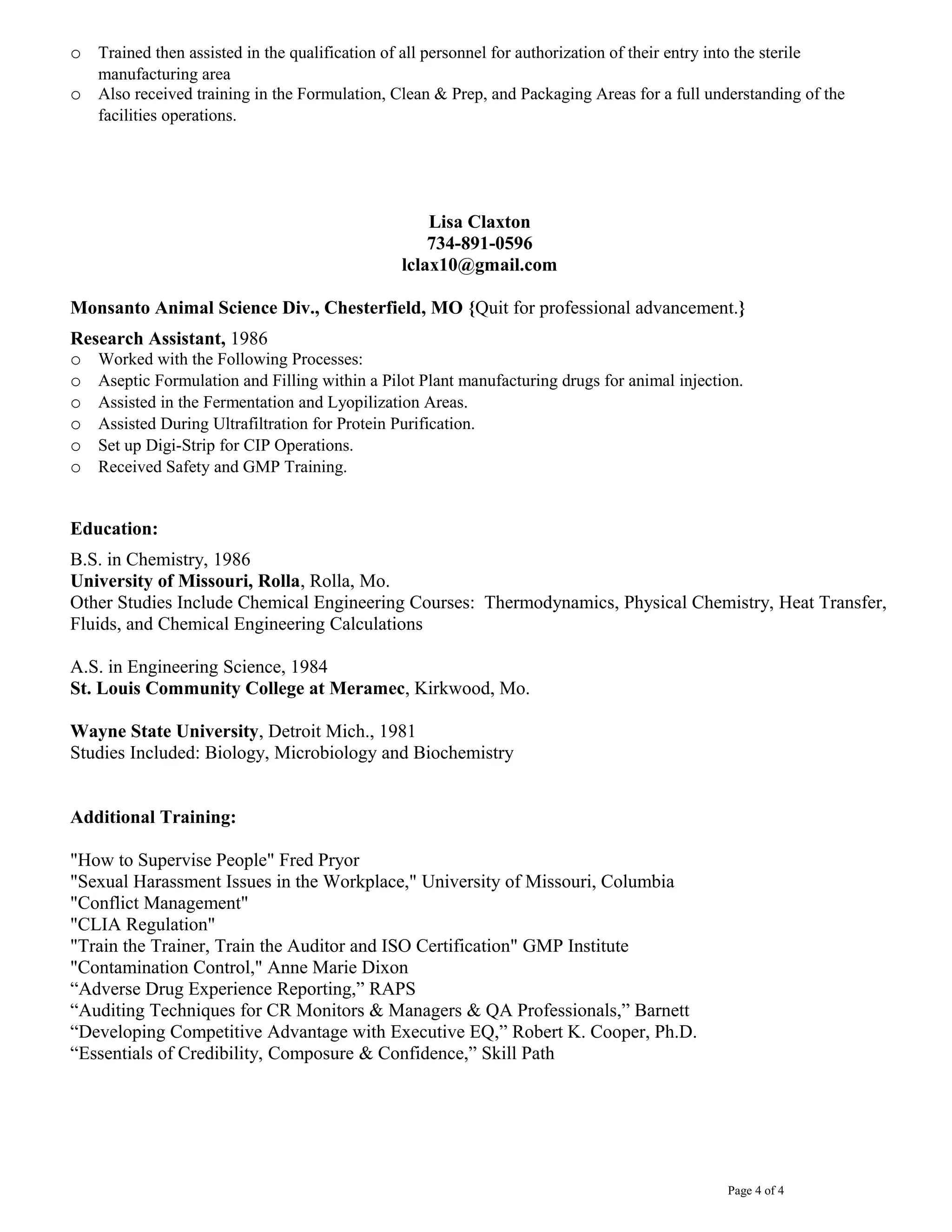 Resume Lisa Claxton 12-11-15 | DOC