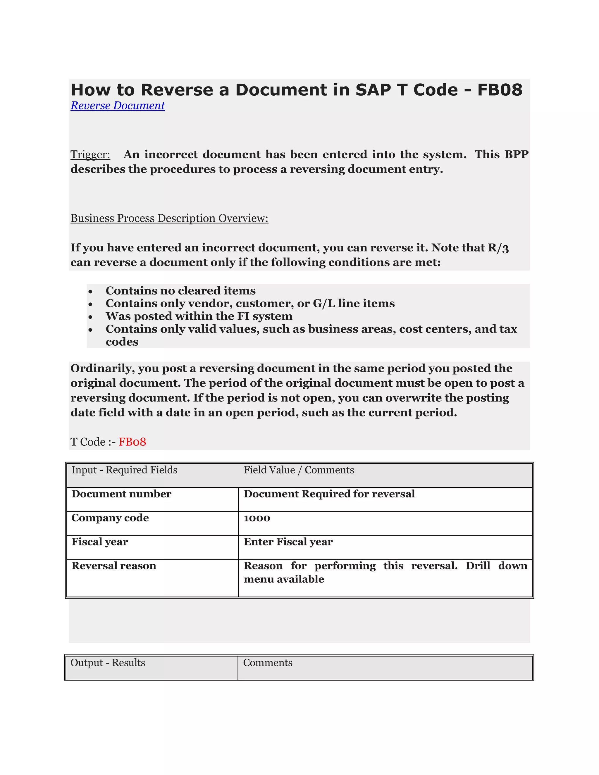 Fb08 how to reverse a document in sap t code | DOCX
