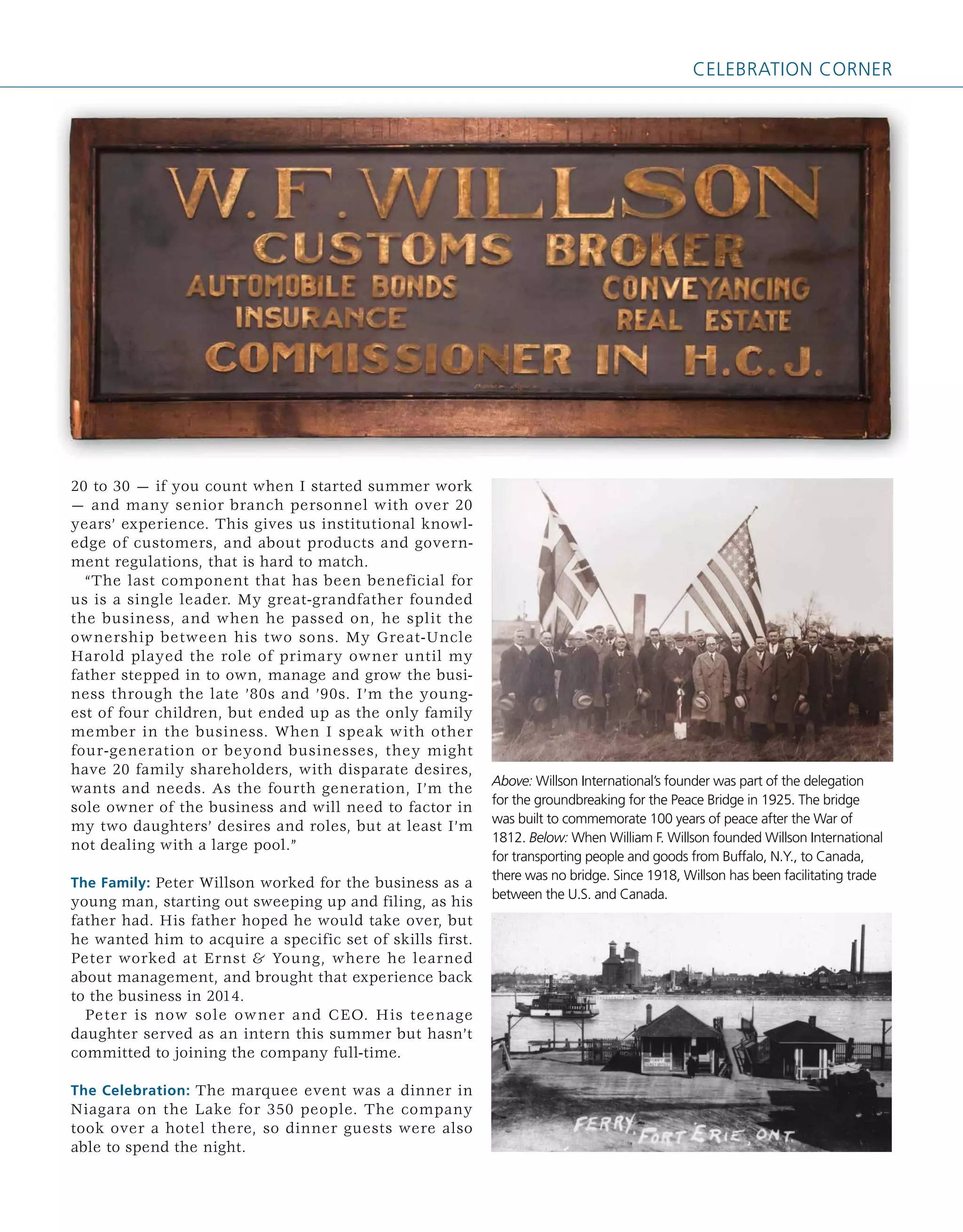 Willson's 100th Featured in Family Business | PDF
