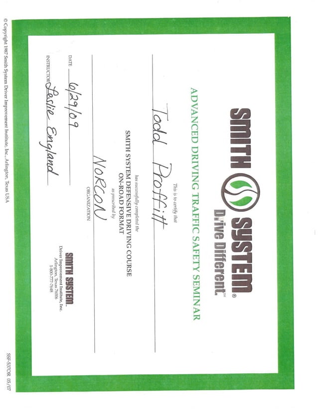 Smith Driving Cert 1 | PDF