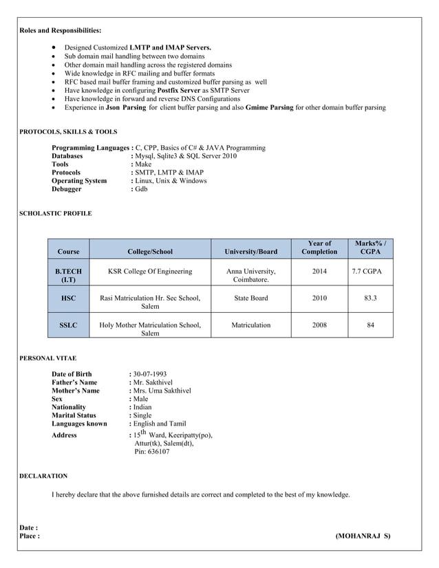 Mohan_1yr_Resume-Model-1 | PDF | Email | Internet
