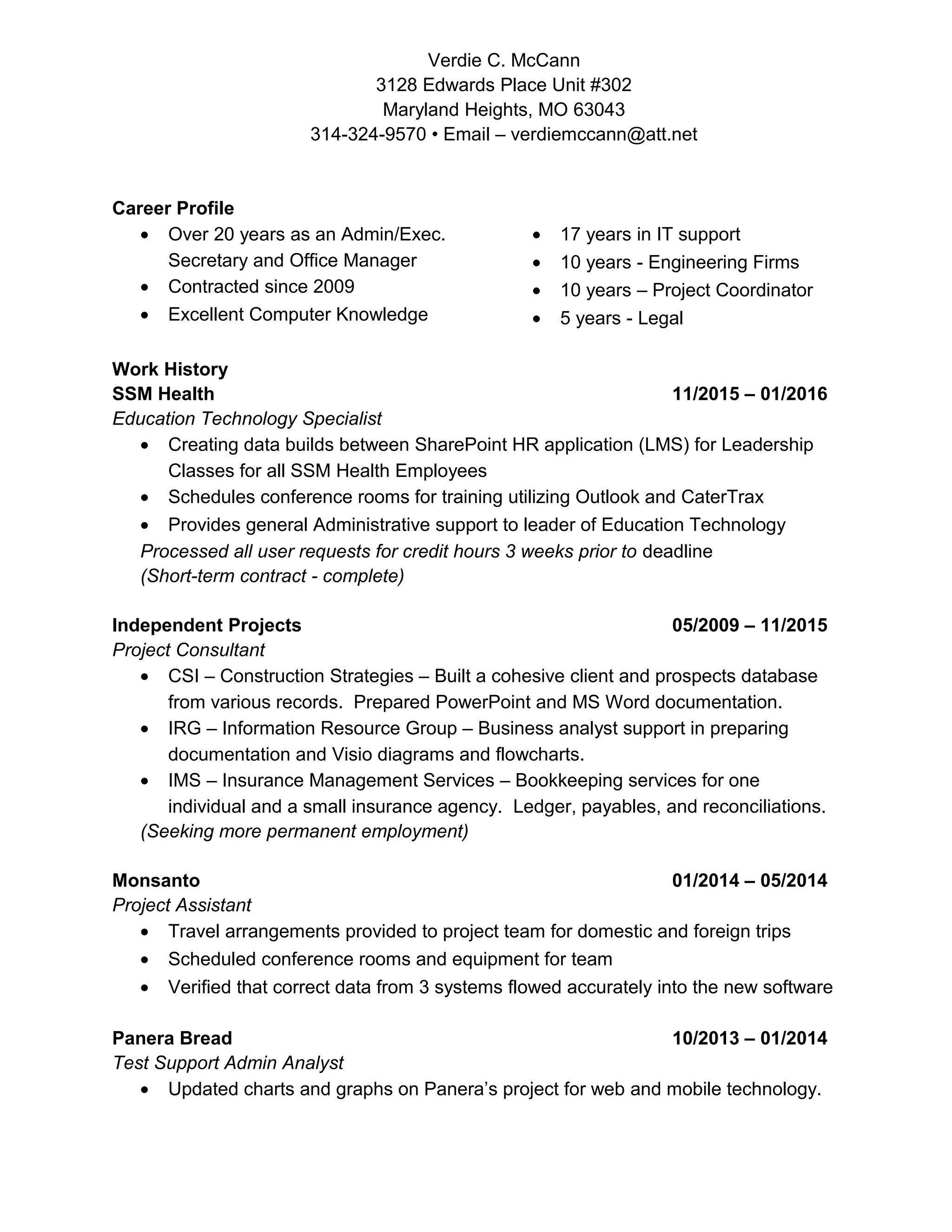 VMcCann ADMIN Resume 03082016 | DOC