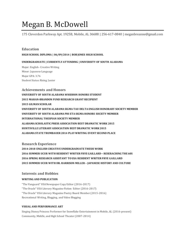 Megan McDowell Academic Resume | DOCX