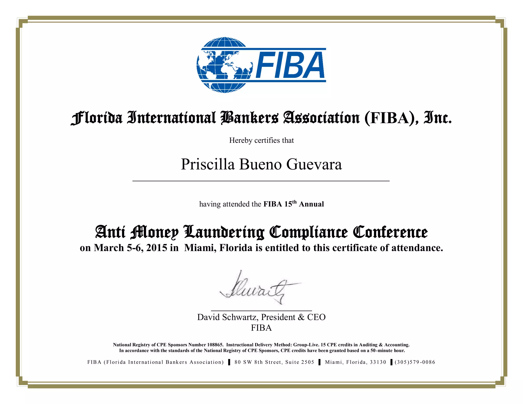 2015 - AML Conference - Certificate of Attendance - ALL 1115 (2) | PDF