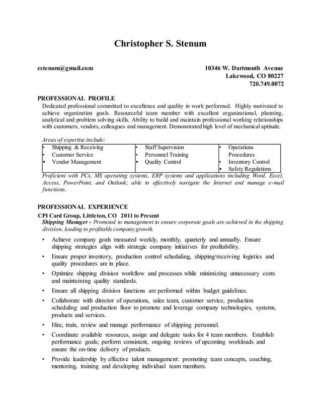 Christopher Stenum Resume | PDF