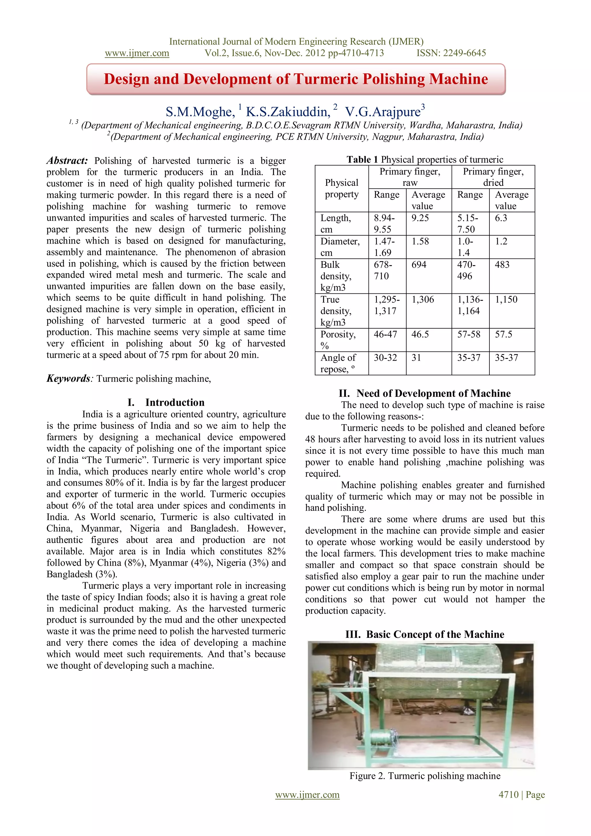 Design and Development of Turmeric Polishing Machine | PDF