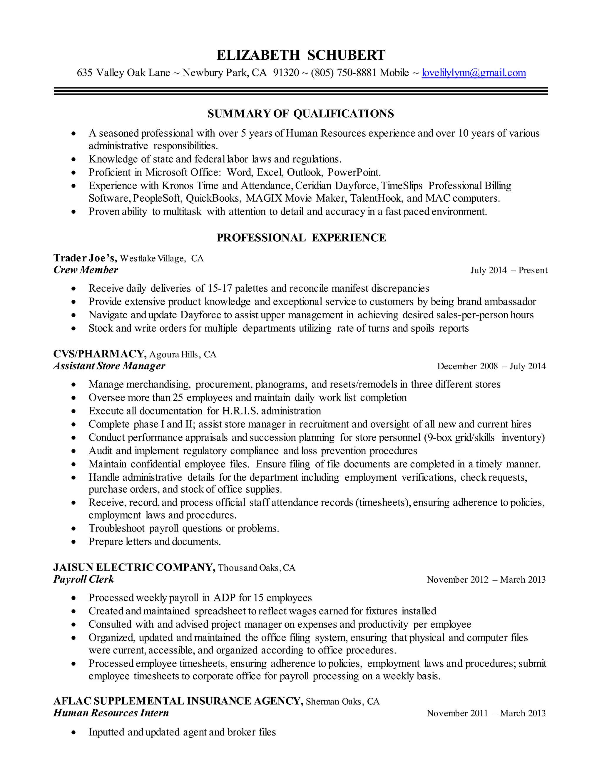 Elizabeth's resume 915 | DOCX | Human Resources | Business