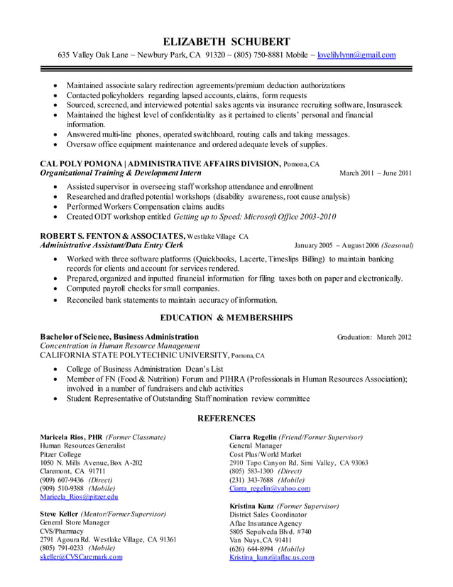 Elizabeth's resume 915 | DOCX | Human Resources | Business