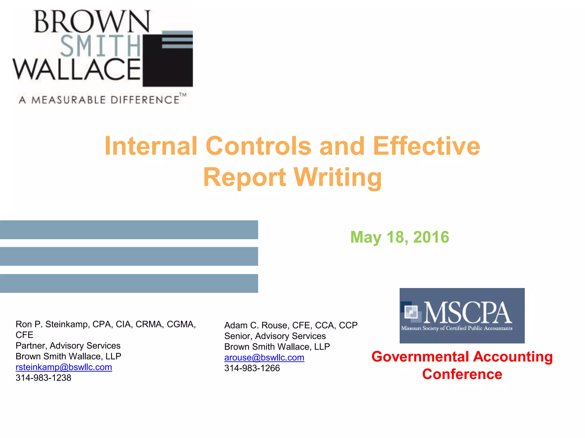 Internal Controls and Effective Report Writing - sent to MSCPA | PPT