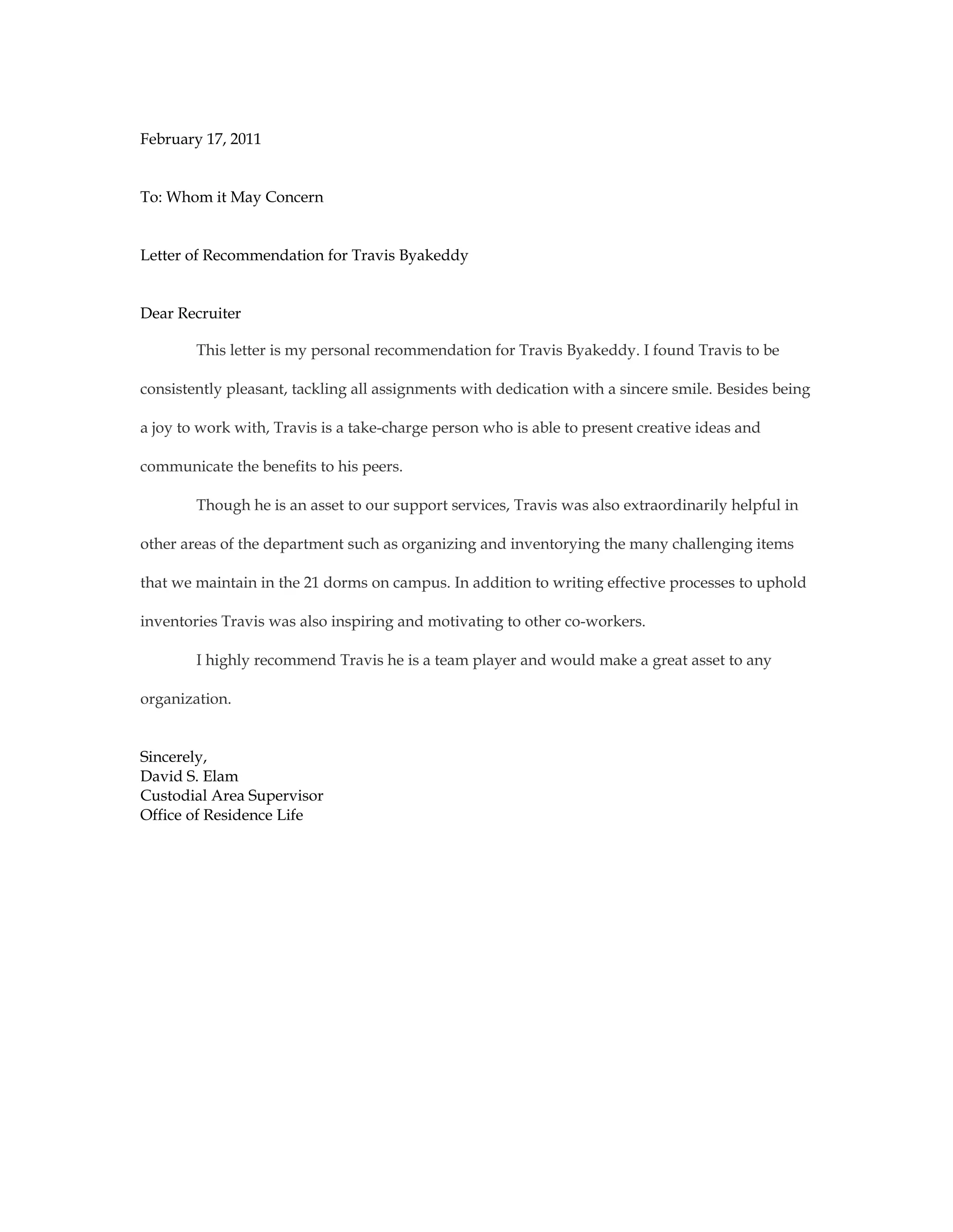 Reference Letter - David Scott Elam | DOC