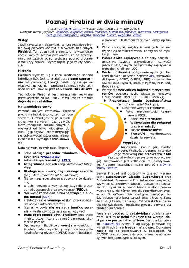 Poznaj Firebird w dwie minuty | PDF