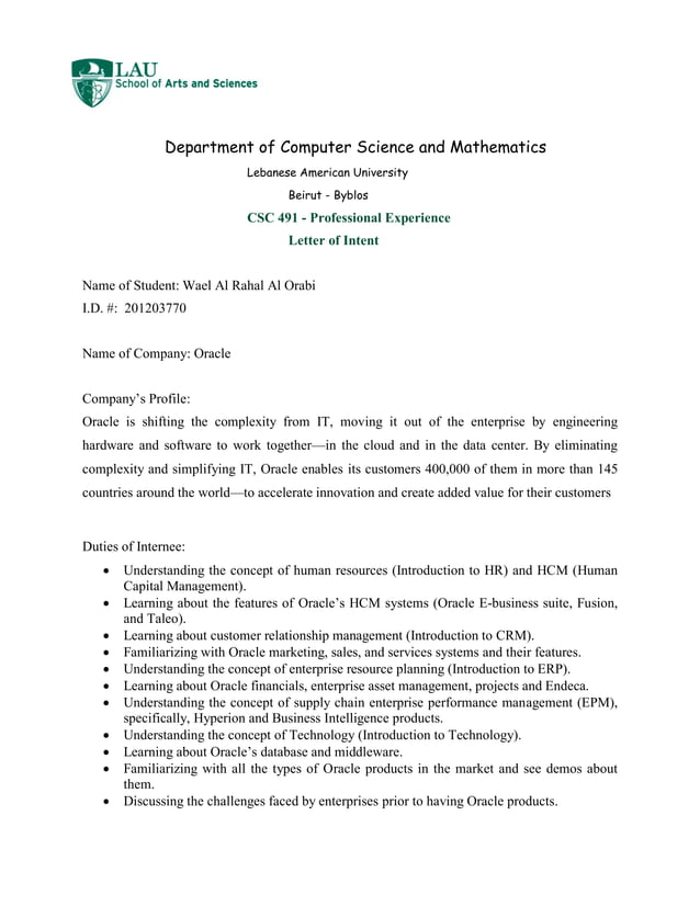 Internship Letter of Intent_Wael-1 | PDF