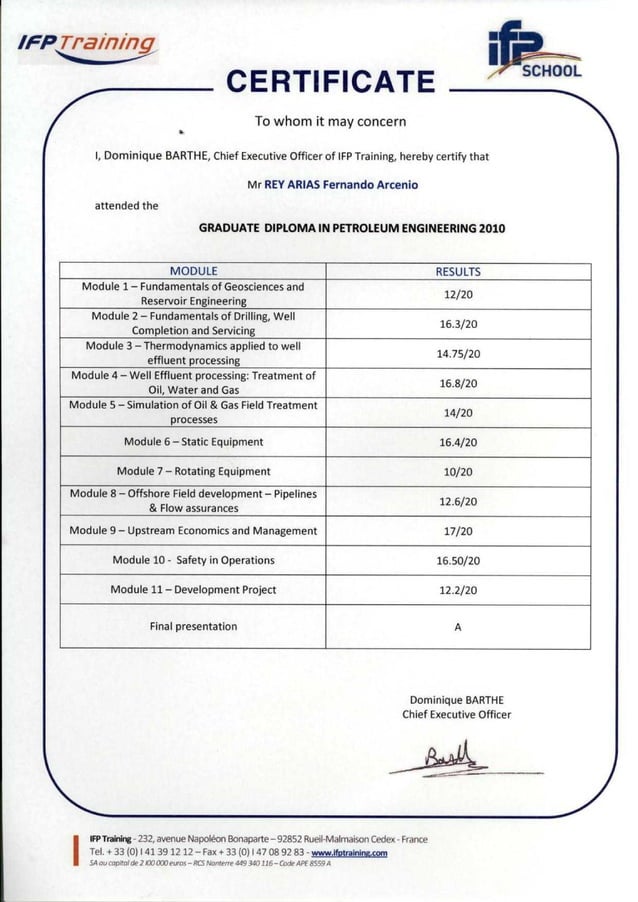Diploma Petroleum Studies IFP School | PDF