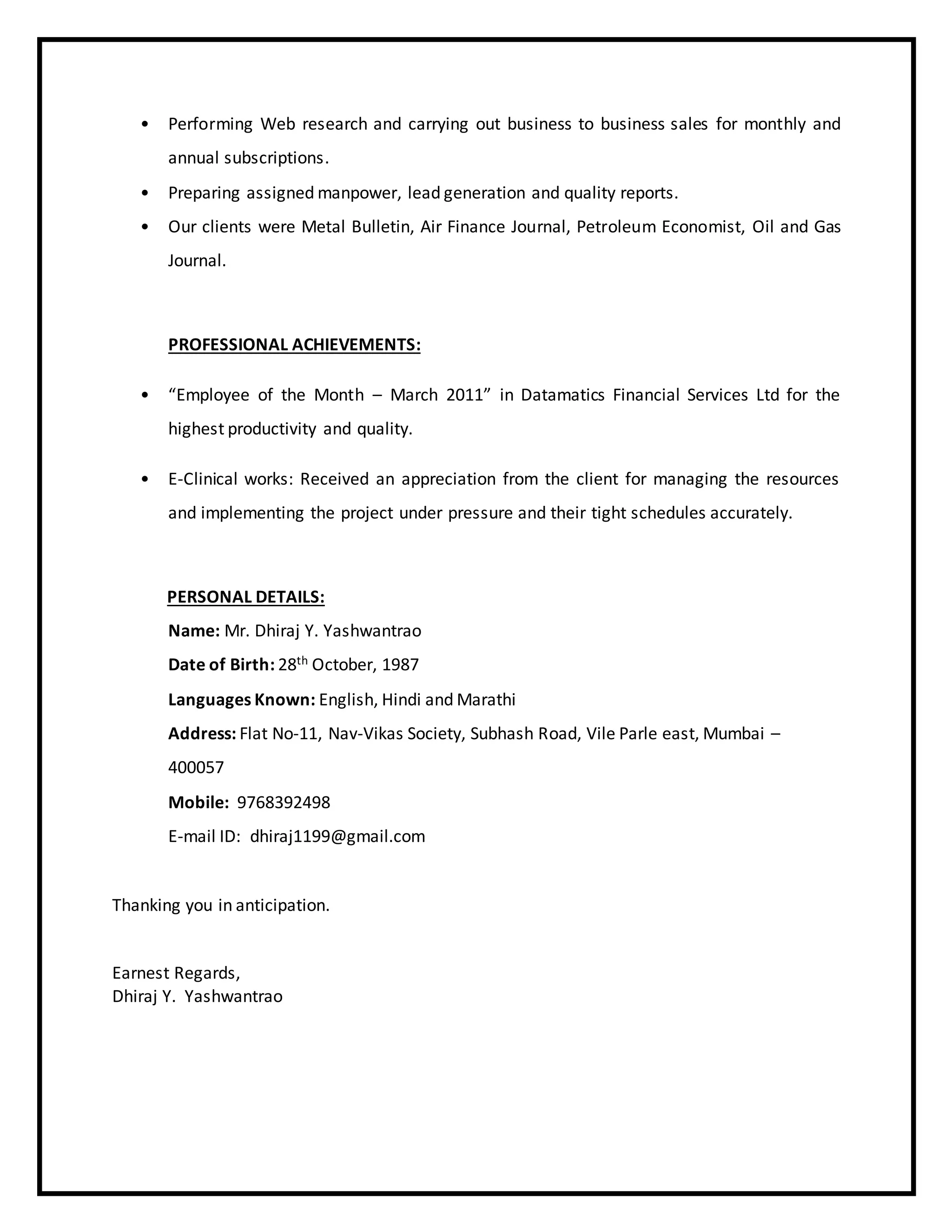 Project Management - RESUME | DOCX