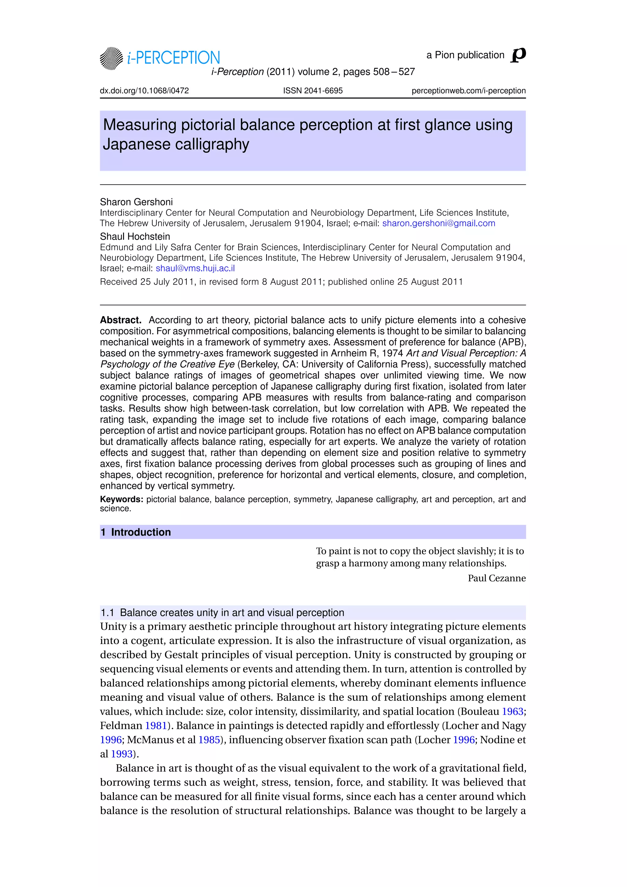 Measuring pictorial balance perception at first glance using Japanese ...