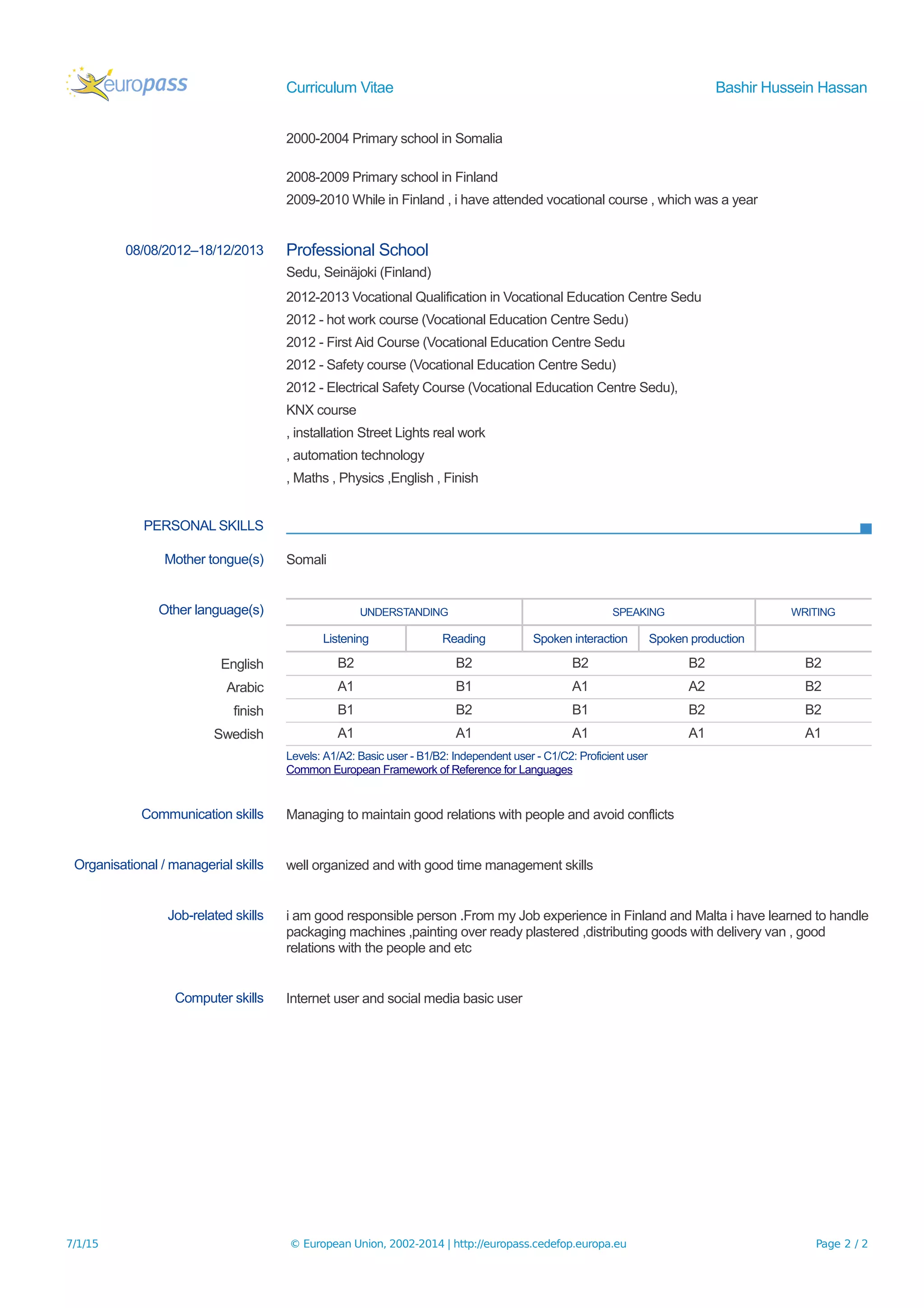 Europass_HusseinHassan-EN_photo_2015 | PDF | Vocational Training | Careers