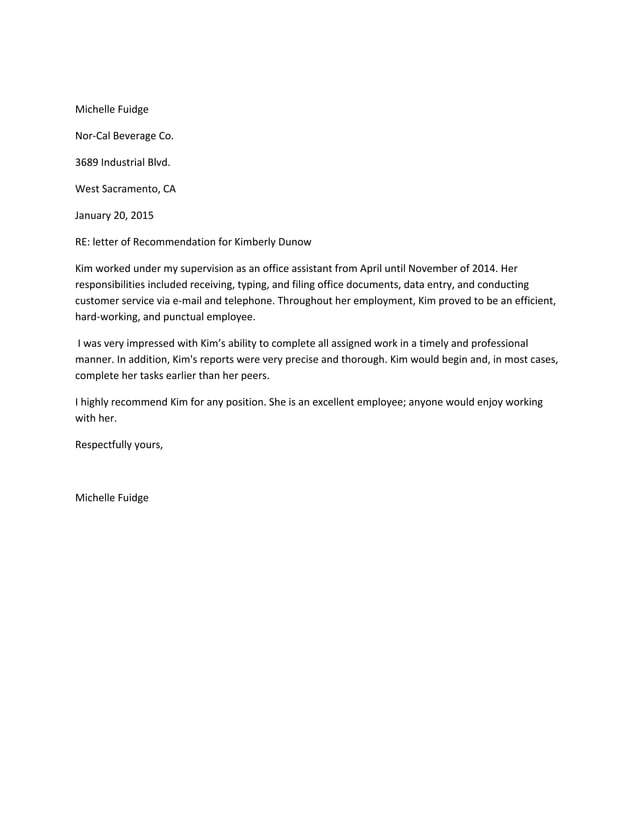 Kim Dunow - Letter - Michelle Fuidge | ODT