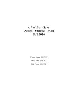 A.J.W. Hair Salon Access Database Write-Up | DOCX
