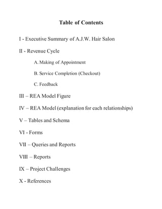 A.J.W. Hair Salon Access Database Write-Up | DOCX