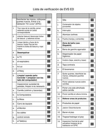 EVS ED 1 Page Cleaning Checklist | PDF
