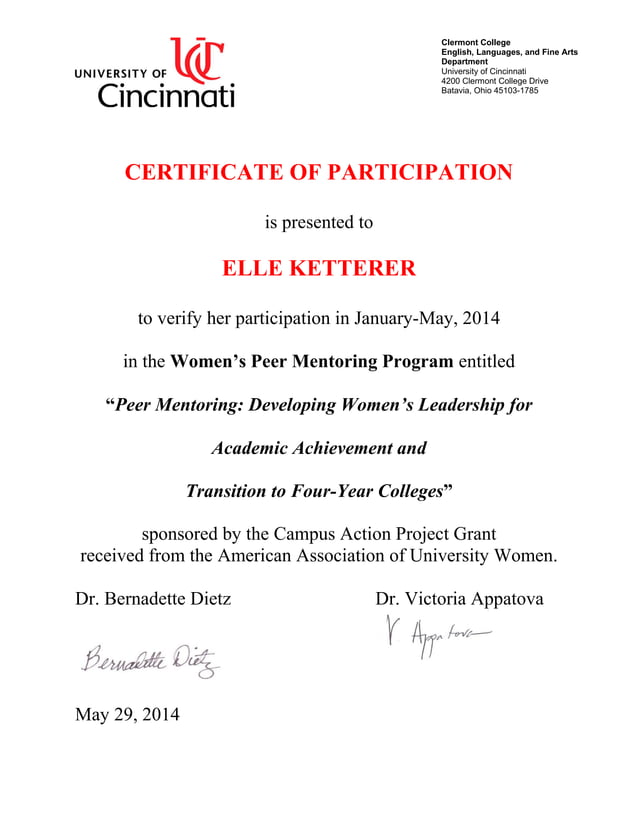 Peer Mentoring Certificate of Participation | PDF