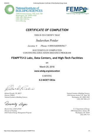 Certificate _FEMPFTS12 Labs, Data Centers, and High‐Tech Facilities | PDF