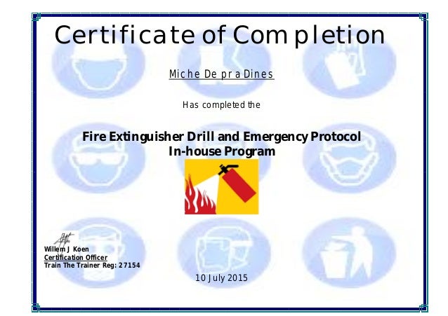 M De Pradines Fire Ext Drill & Emerg- Certificate of Completion