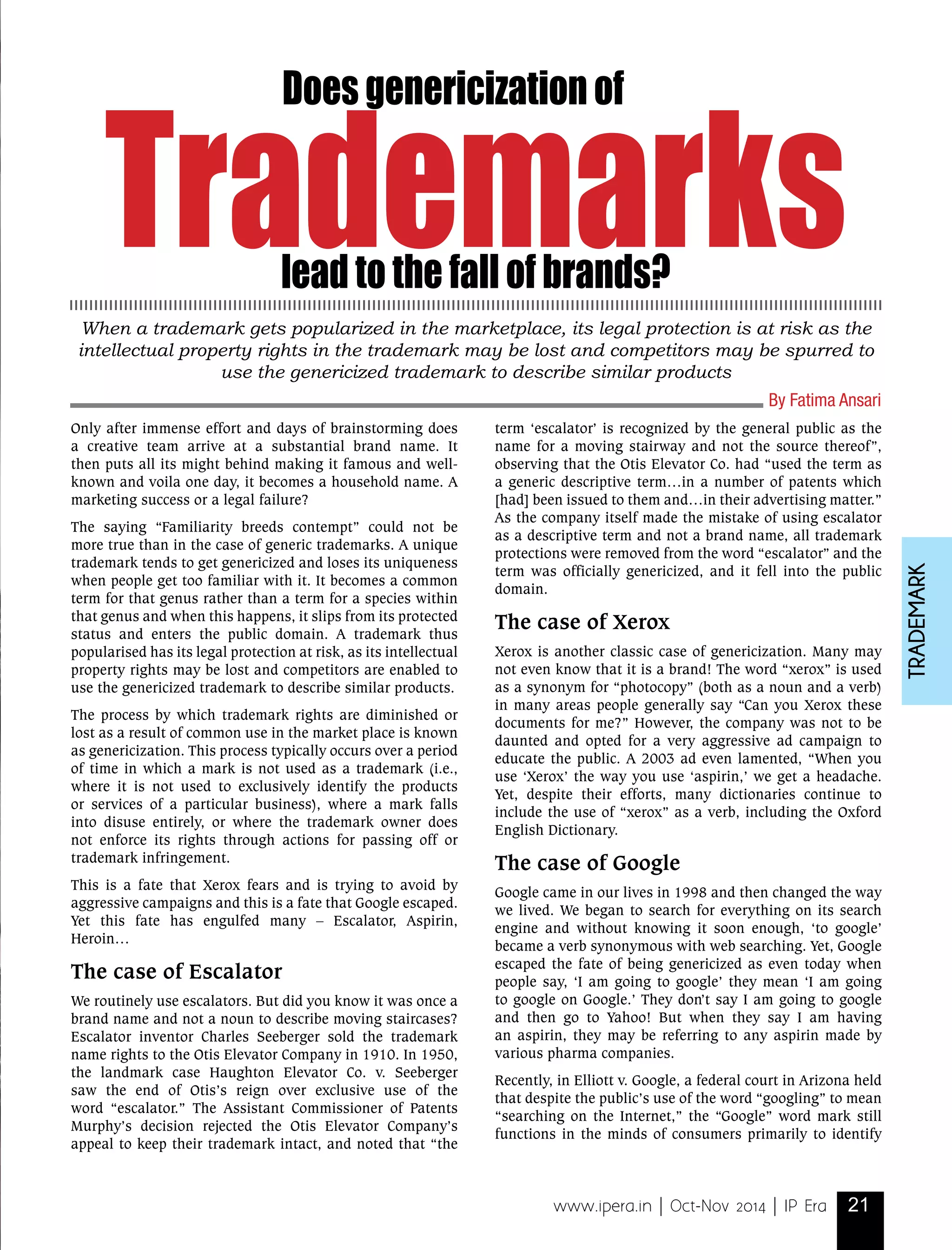 Genericization of Trademarks | PDF