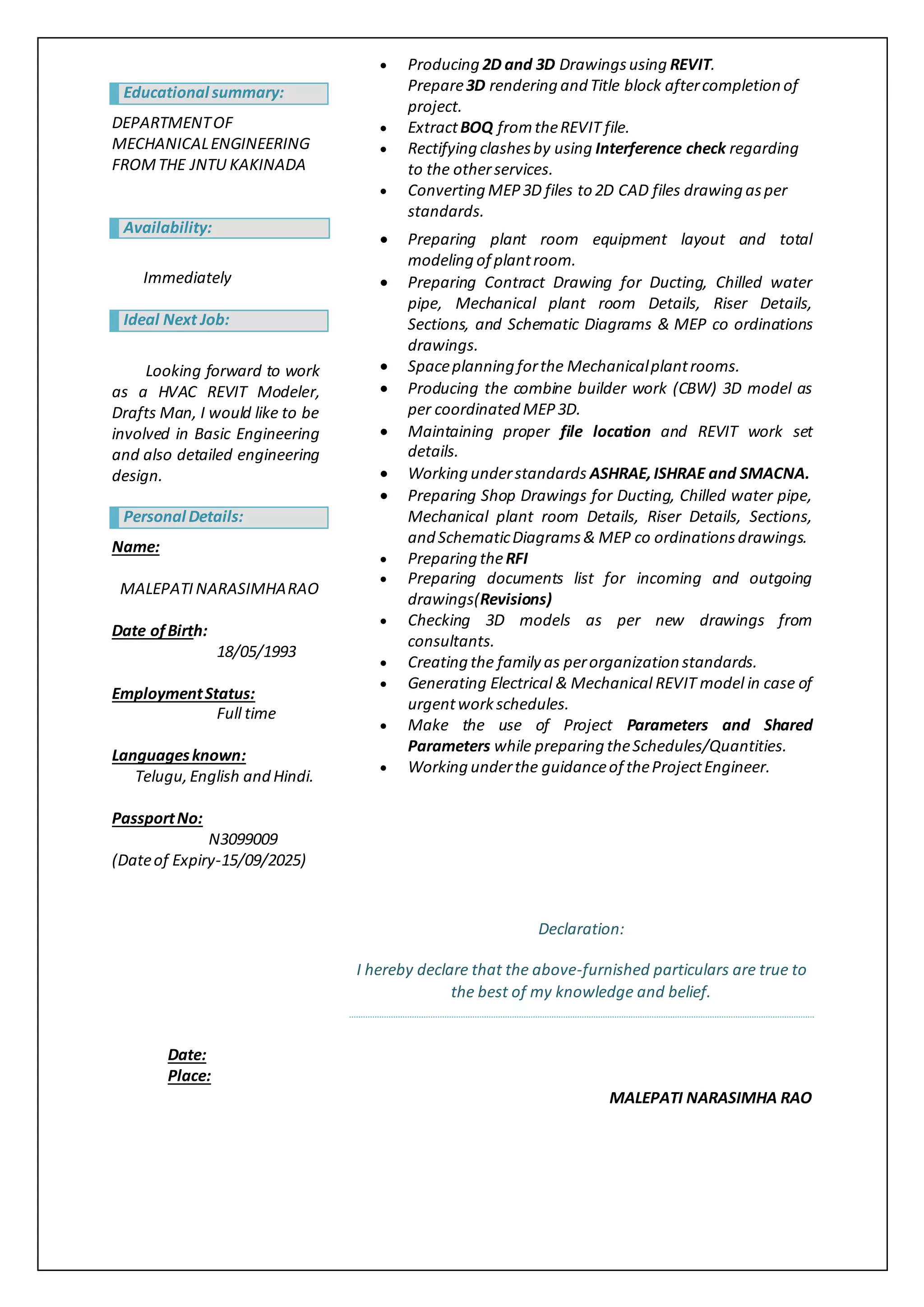 VIZAG REVIT RESUME | DOCX
