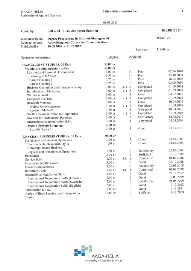 Haaga-Helia Diploma | PDF