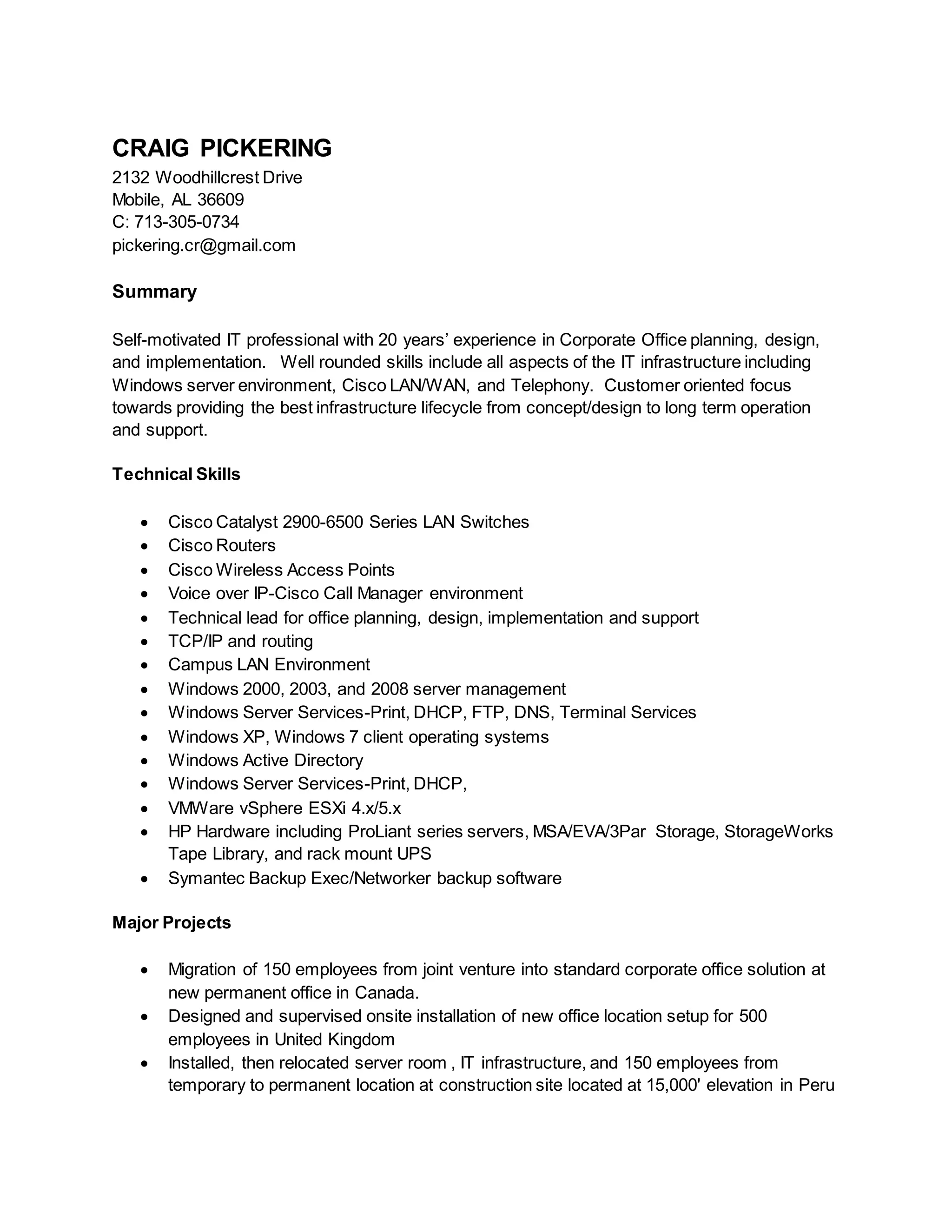 Craig Pickering Resume | DOCX