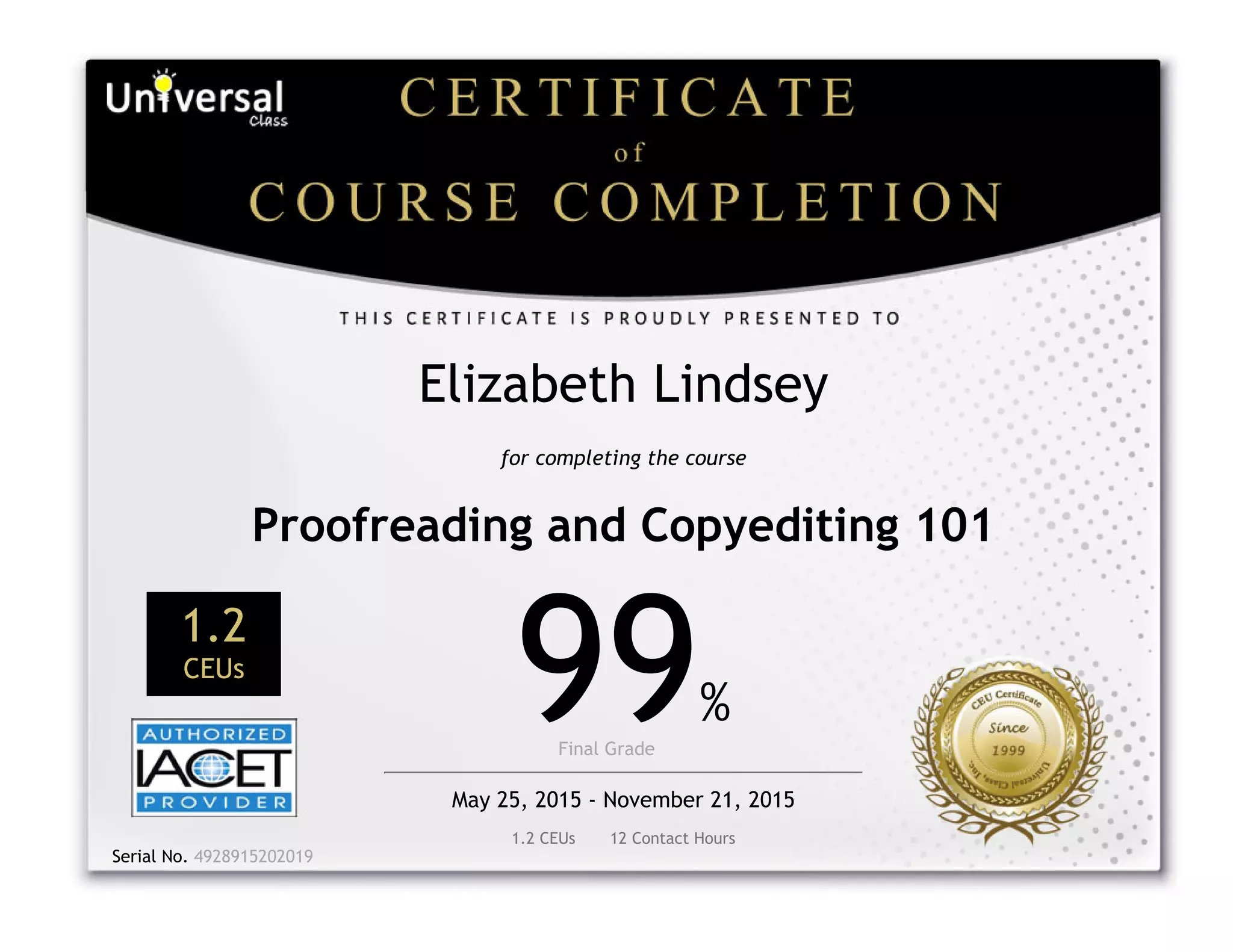 Certificate of Completion - Proofreading and Copyediting 101 | PDF