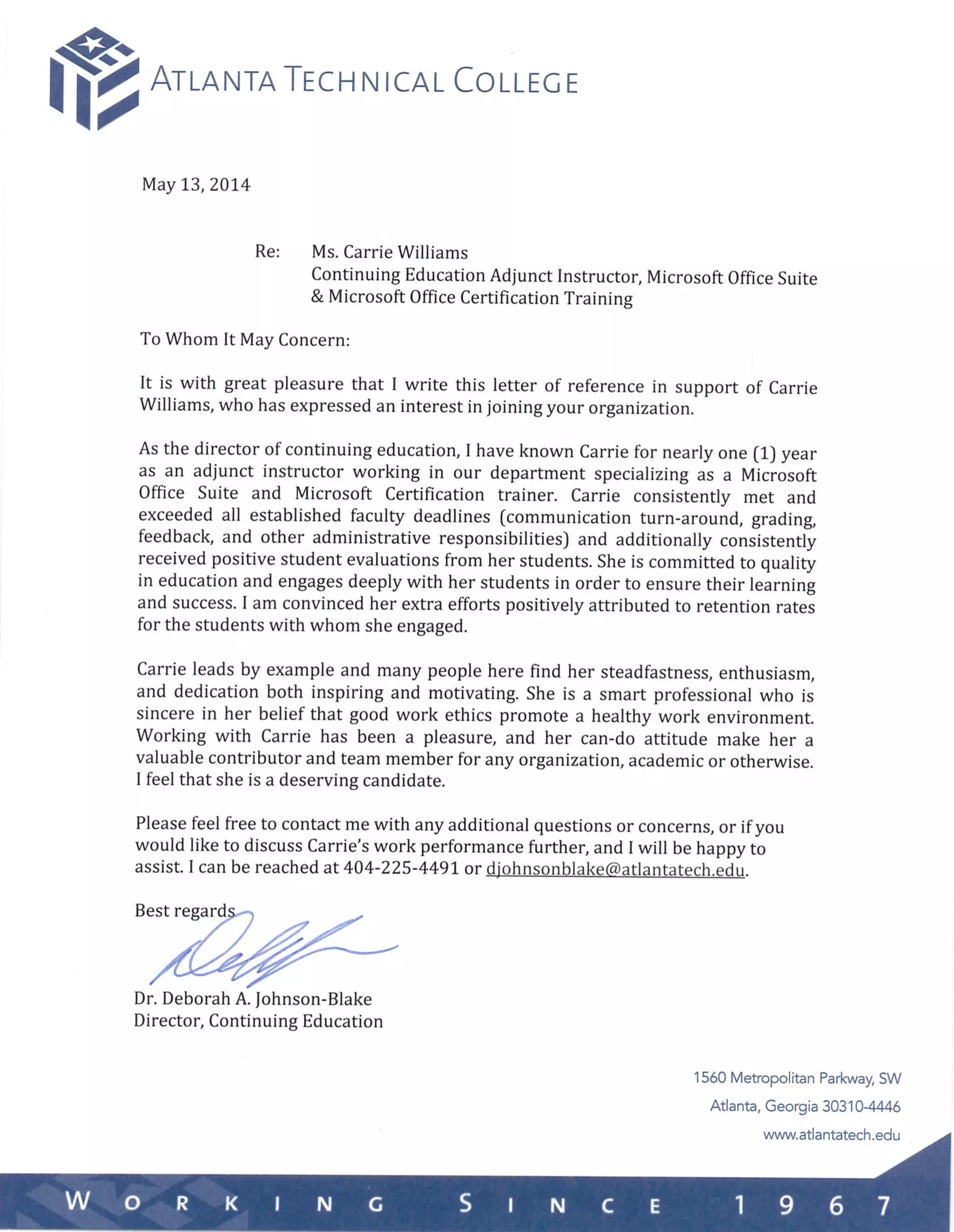 Manager Letter of Reference for Carrie Williams | PDF